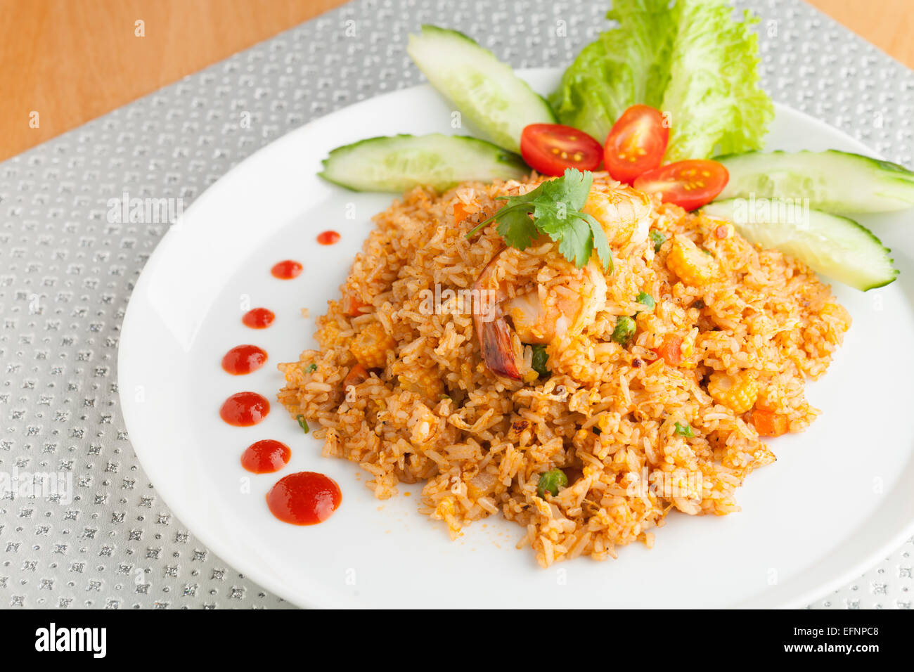 Sriracha Fried Rice with Shrimp Stock Photo - Alamy