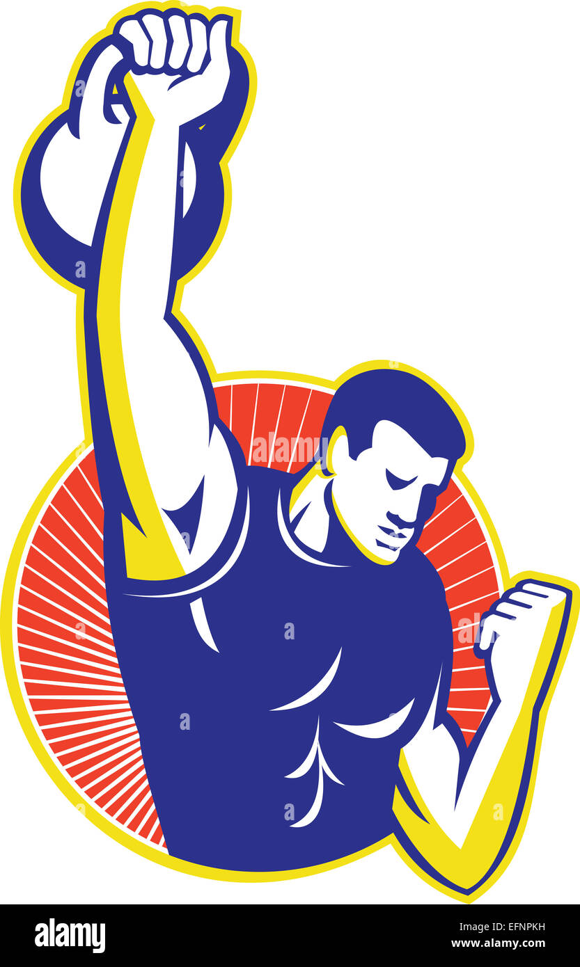 Illustration of a strongman lifting kettle bell weight set inside ...