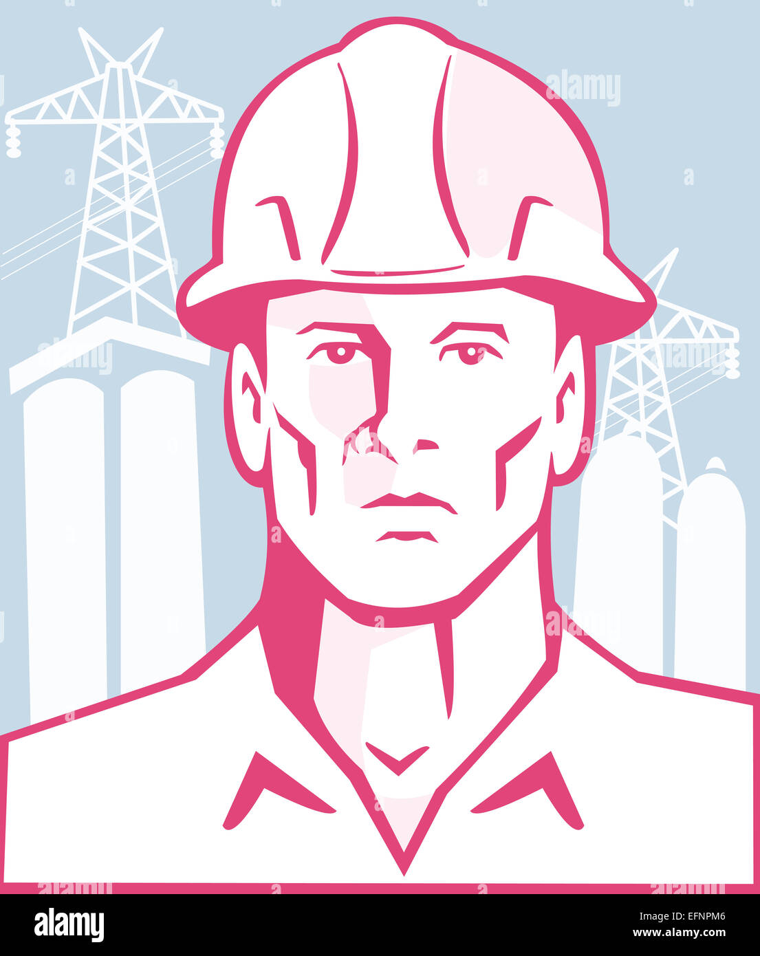 Illustration of a construction engineer worker wearing hardhat facing ...