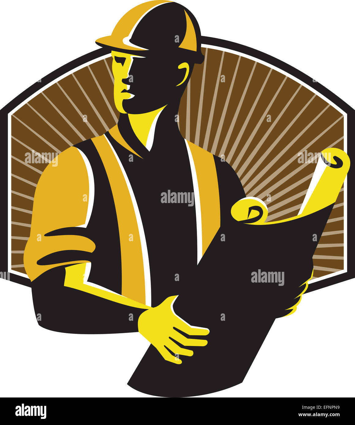 Illustration of a construction engineer worker holding building plan ...