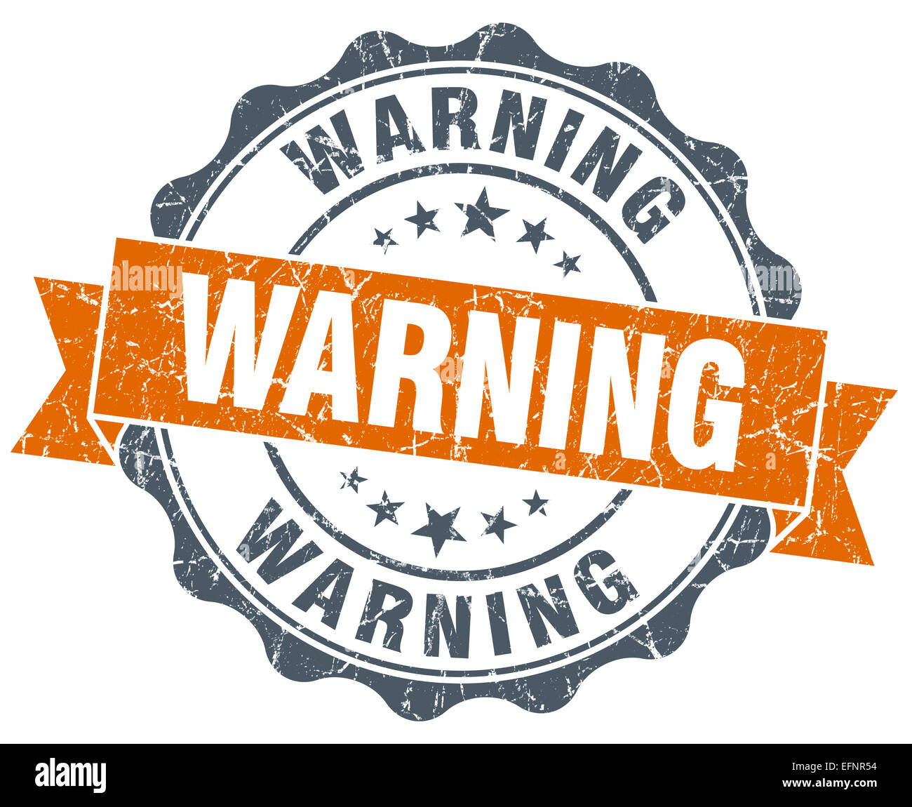 warning vintage orange seal isolated on white Stock Photo - Alamy