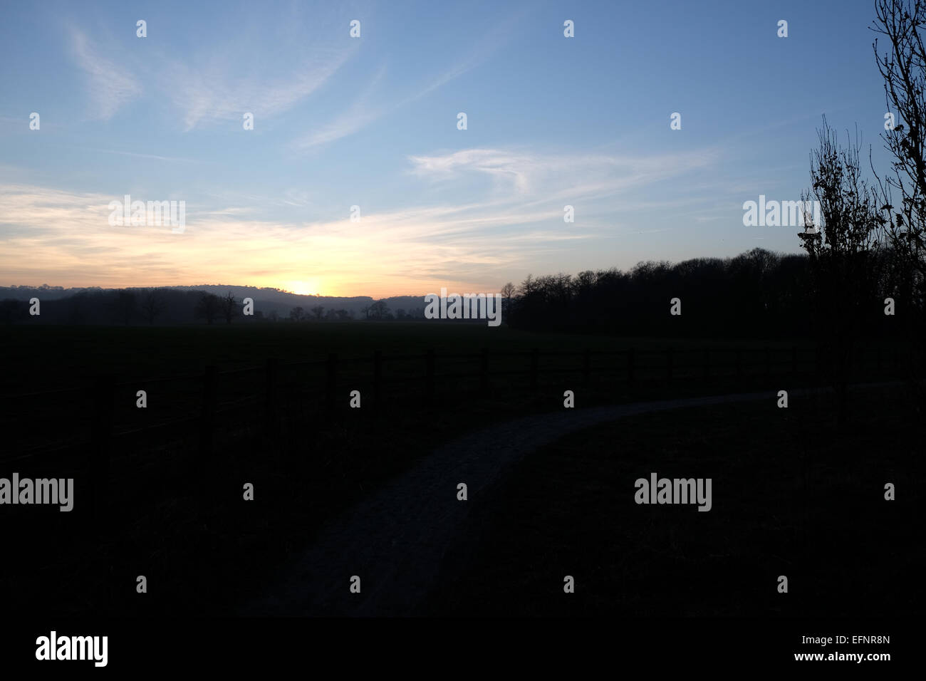 Sunset on a winters day when the sun shined all day Stock Photo - Alamy