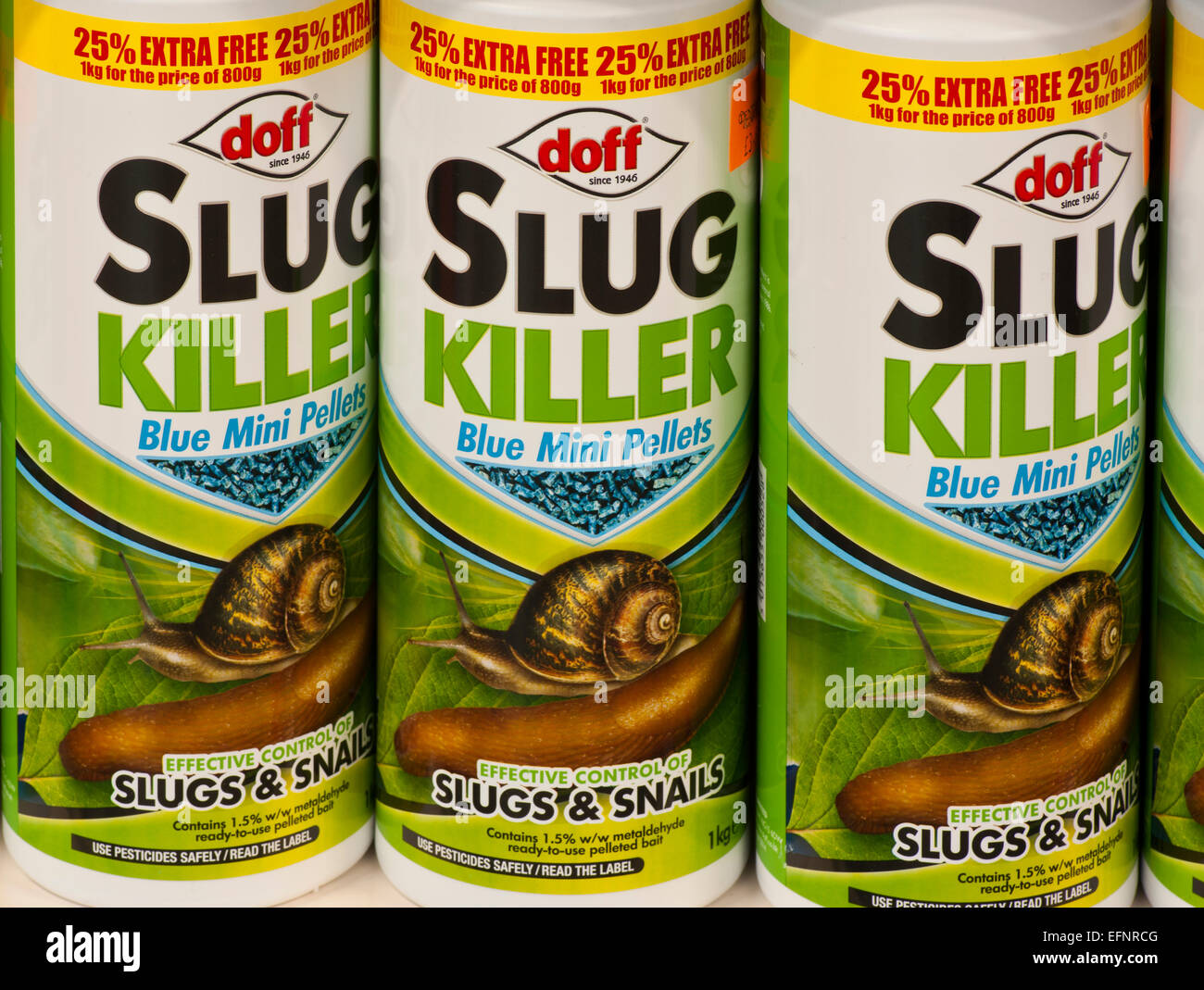 Plastic Bottles Of Doff Slug Killer Pellets Stock Photo - Alamy