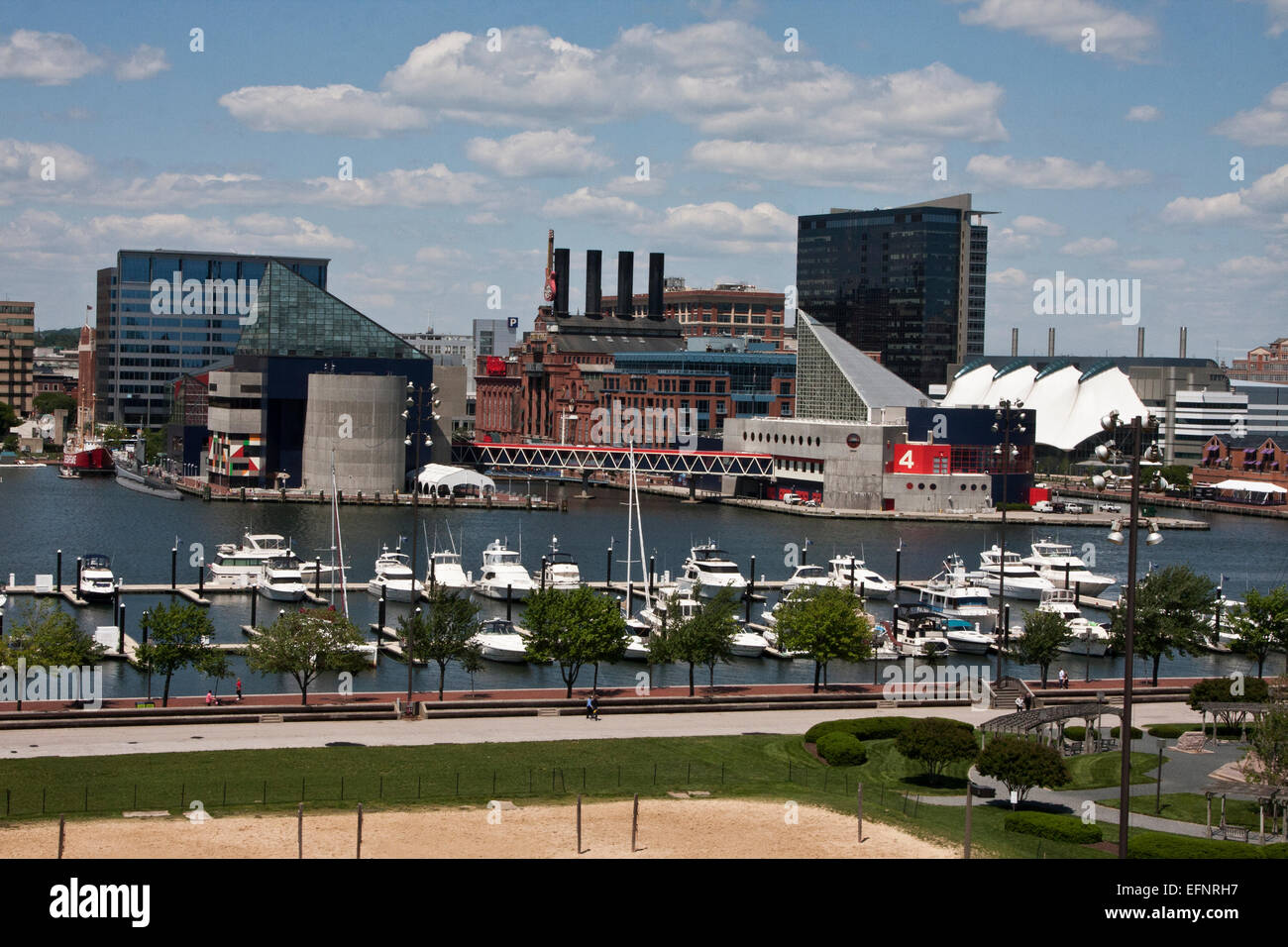 Baltimore, Maryland, USA, the Inner Harbor from Federal Hill, showing ...