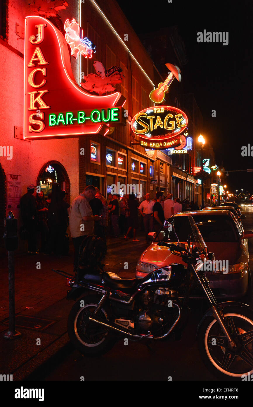 Nighttime Neon lights up lower Broadway for tourists cruising the music ...