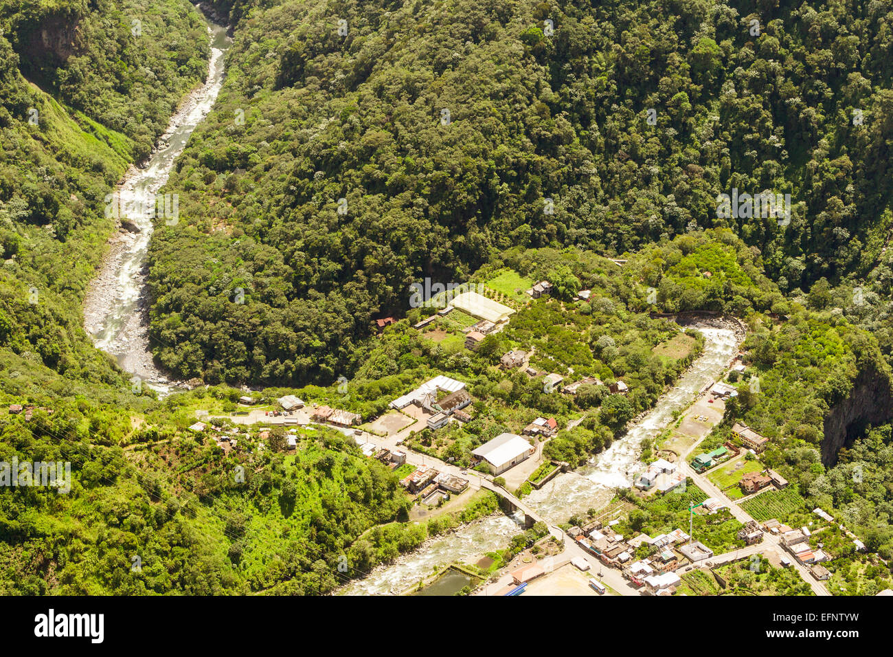 Rio Verde Village In Ecuadorian Andes Aerial Shot Stock Photo - Alamy
