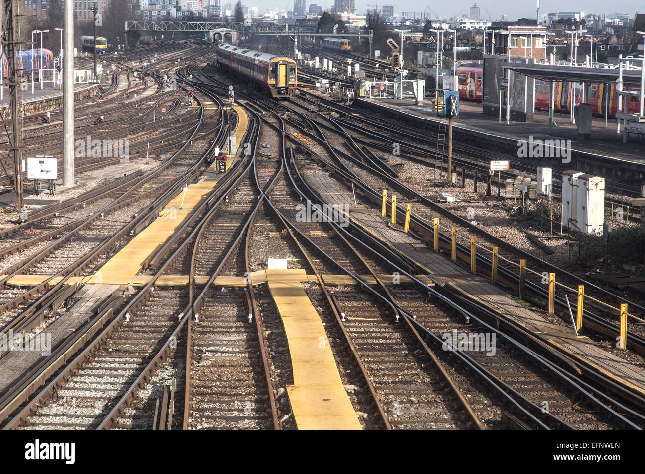 Clapham common train station view from the bridge over the train tracks ...