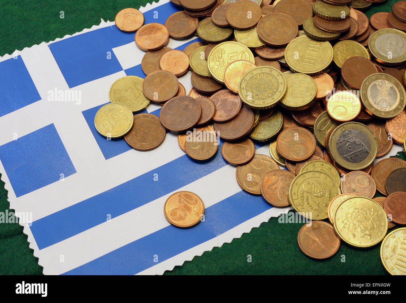 euro money over Flag of Greece Stock Photo - Alamy