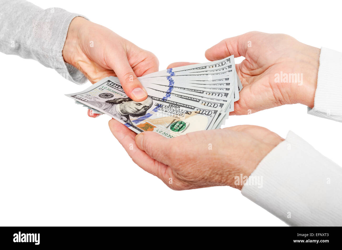 Hand giving money to other hands Stock Photo - Alamy