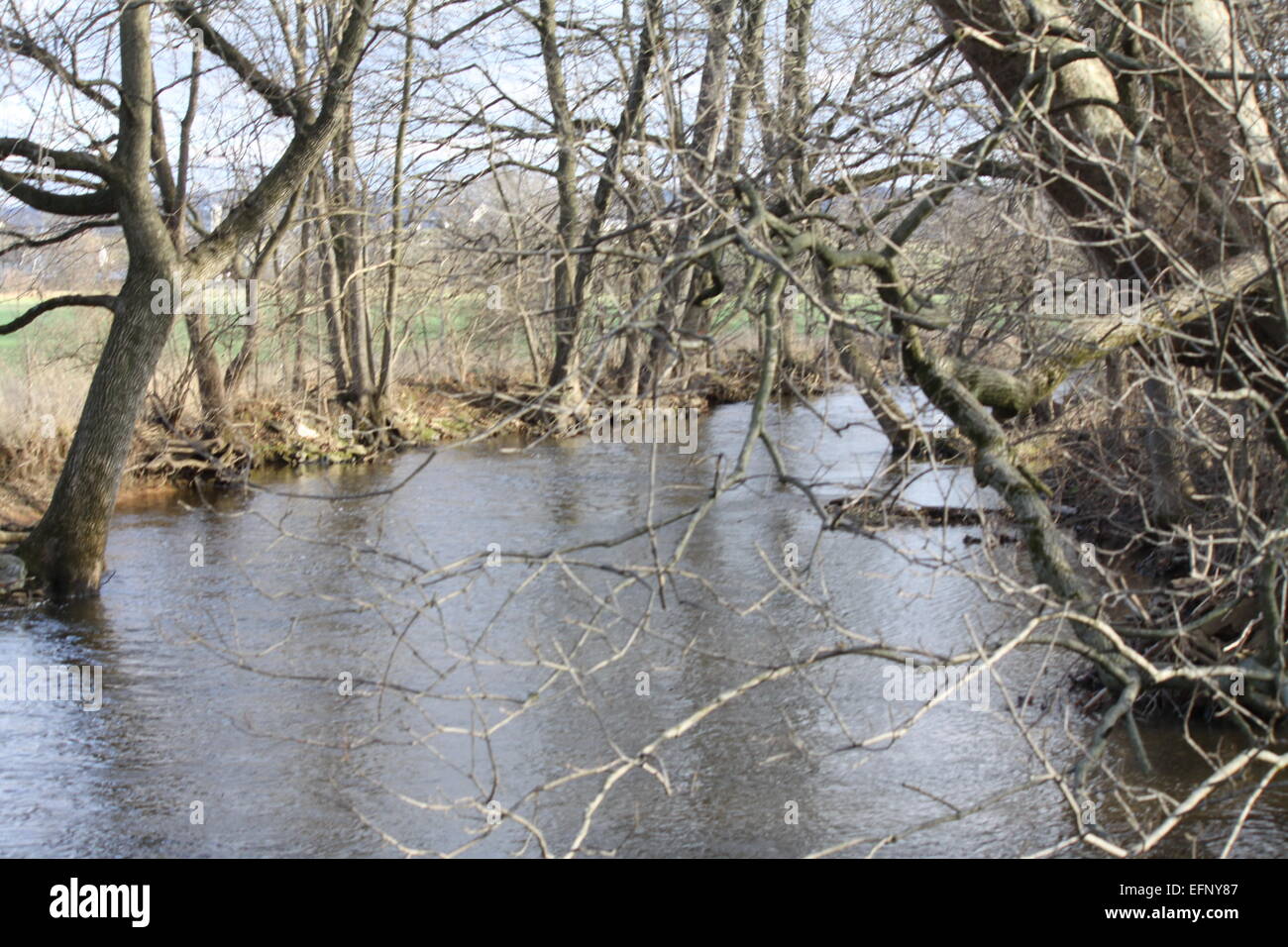 Fast moving, flooded creek due to recent rain and snow Stock Photo - Alamy