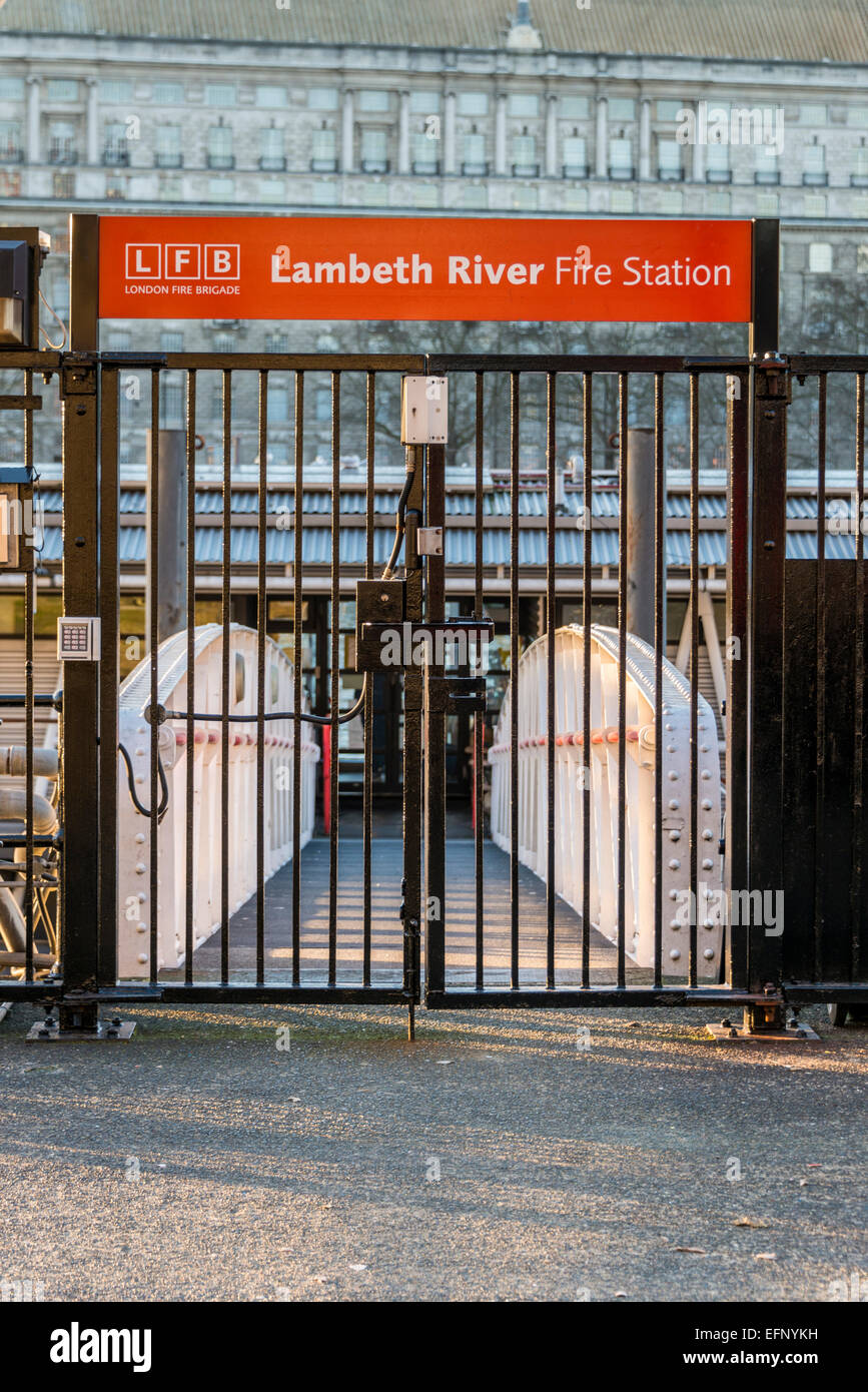 The entrance to Lambeth River Fire Station on the River Thames and ...