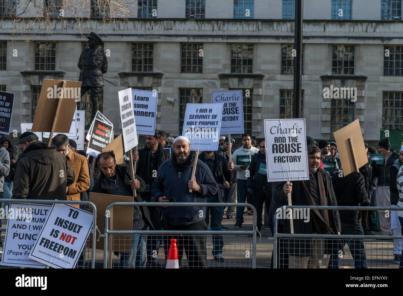 British Muslims protest in London against Charlie Hebdo cartoons Stock ...