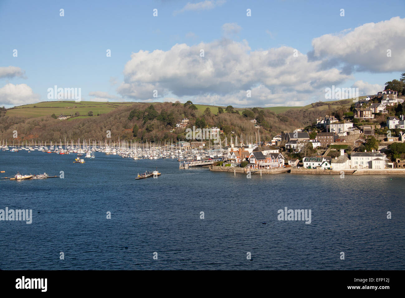Town of Kingswear, England. Picturesque view of Kingswear and the River ...
