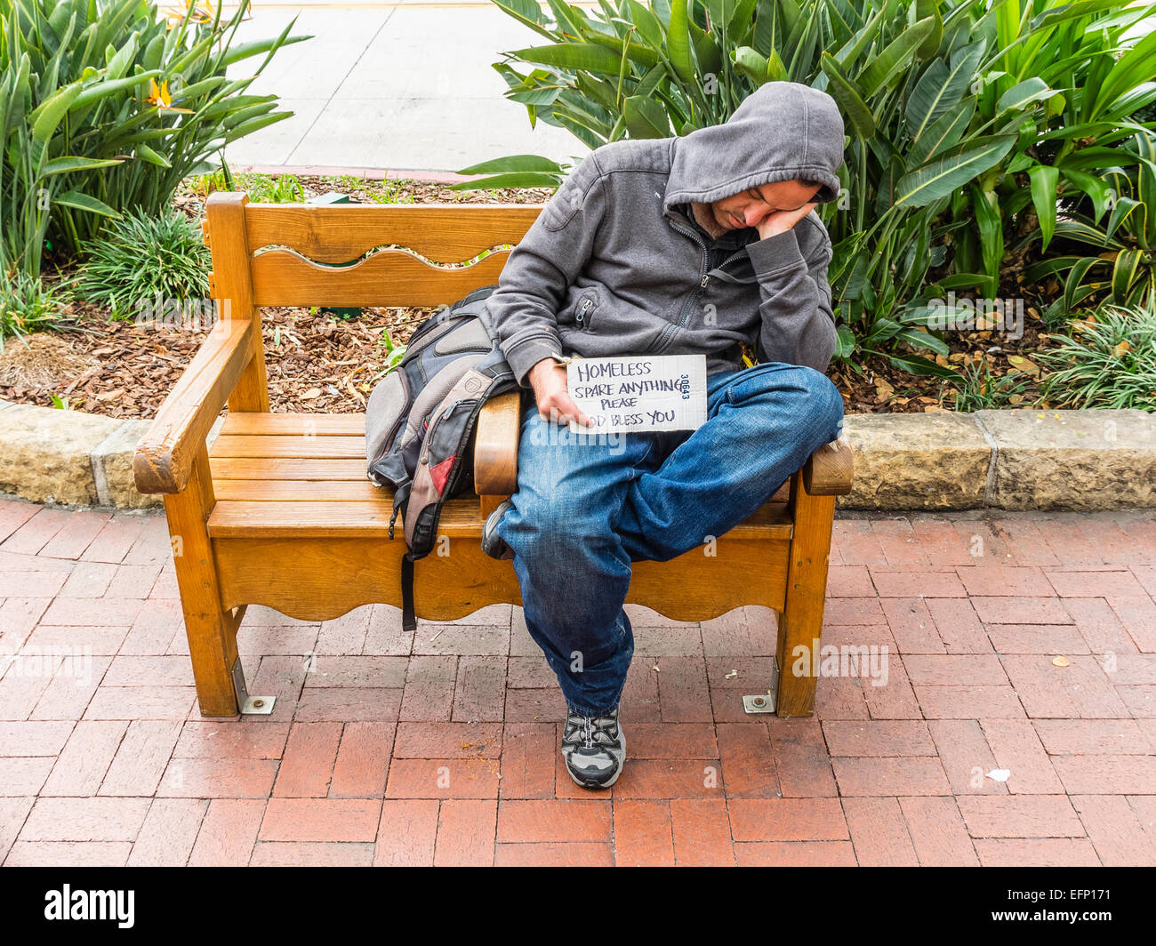 Homeless man begging sign hi-res stock photography and images - Alamy