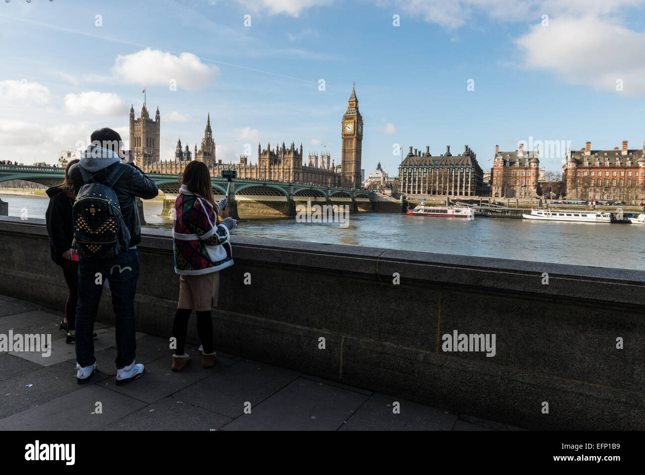 Selfie taken with selfie-stick in London Stock Photo - Alamy