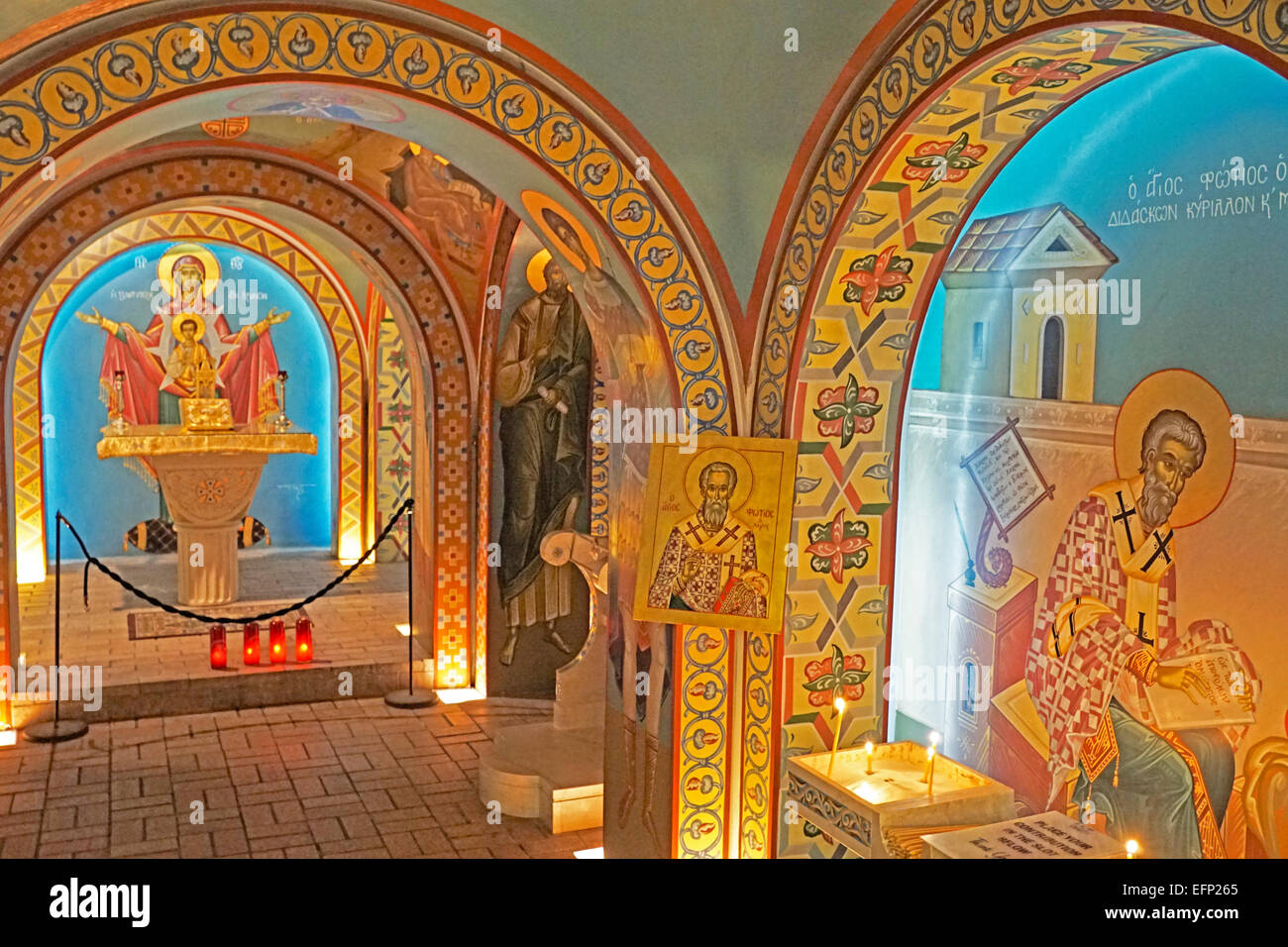 Byzantine style frescoes in St. Photios Chapel, Greek Orthodox national ...