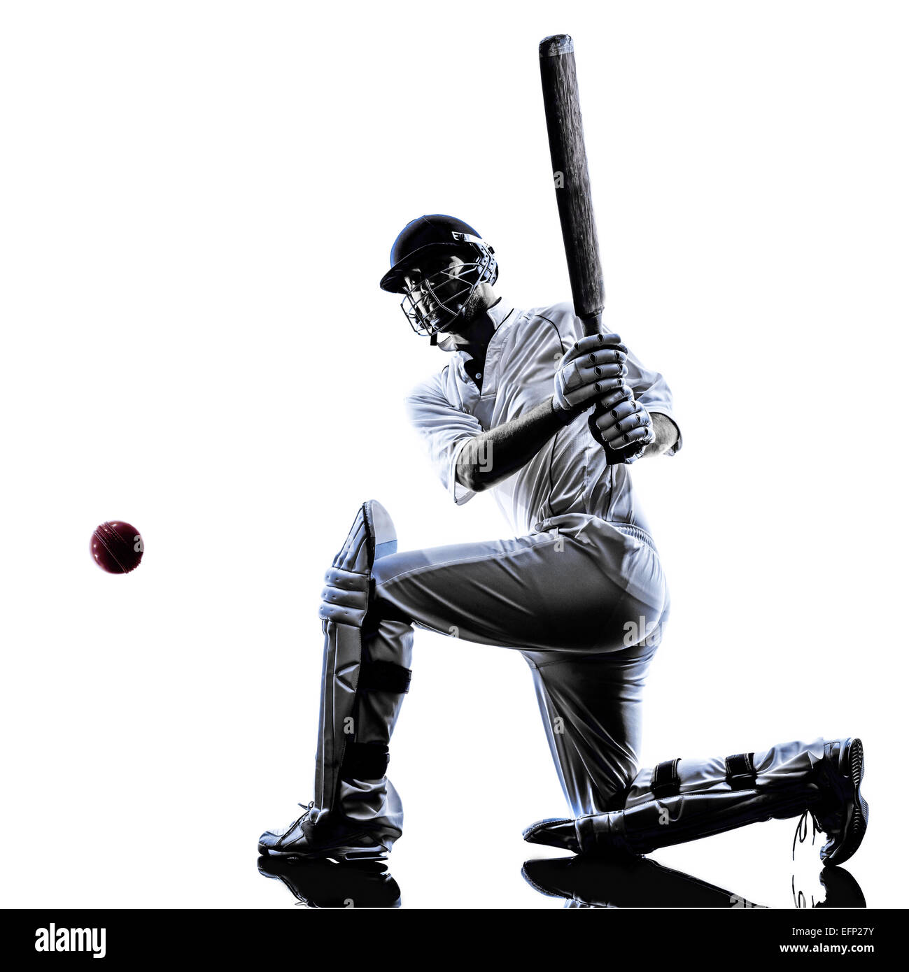 Cricket player batsman in silhouette shadow on white background Stock ...