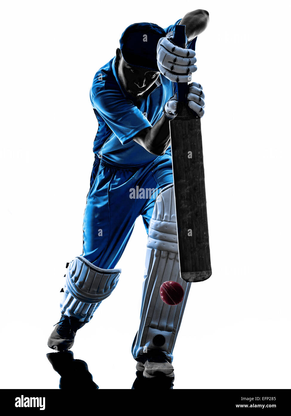 Cricket player batsman in silhouette shadow on white background Stock ...