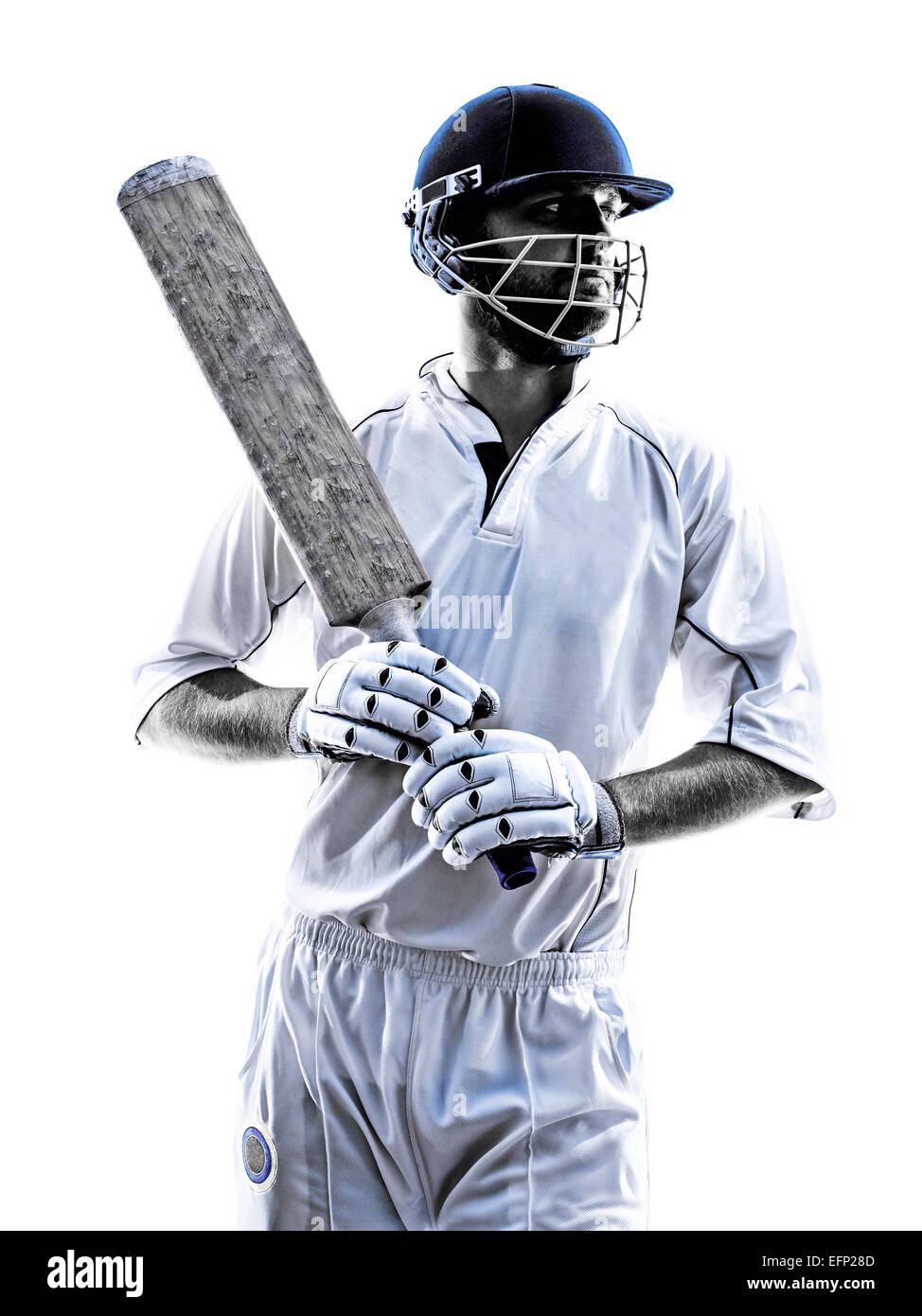 Cricket player portrait in silhouette shadow on white background Stock ...
