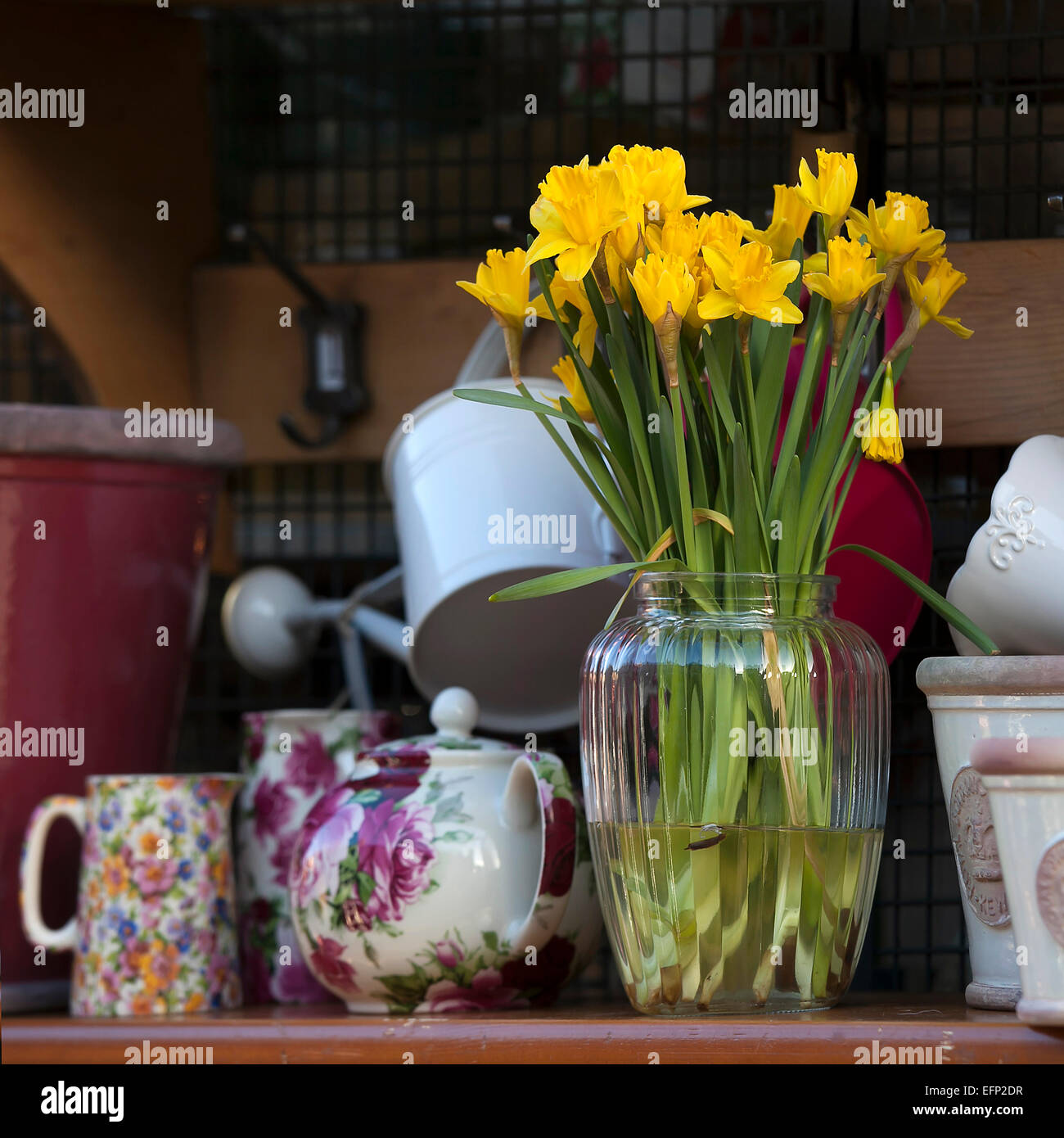 Beautiful spring flowers in vase on home interior background Stock ...