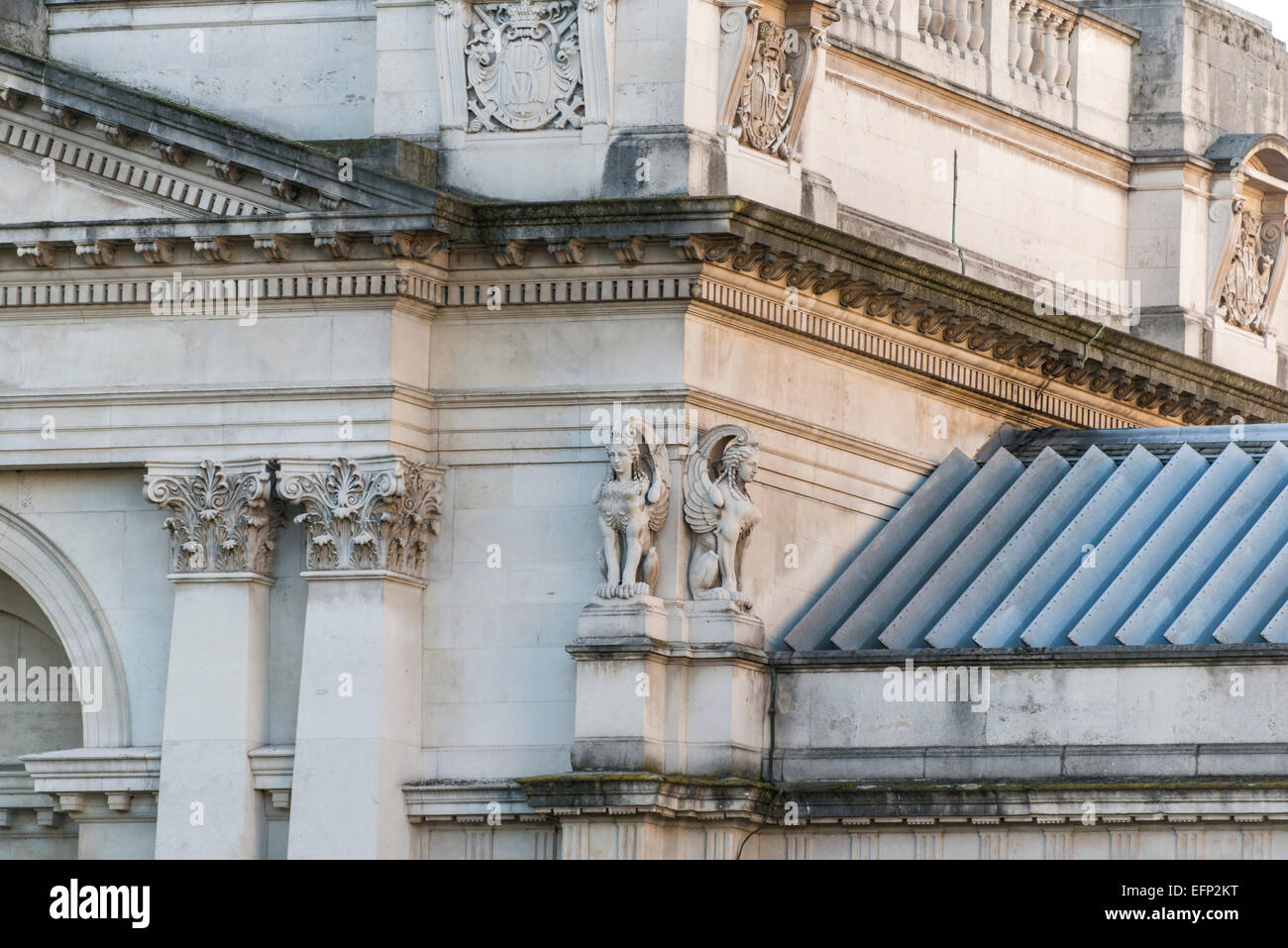 Detailed stone work on the exterior of Tate Britain, an art gallery on ...