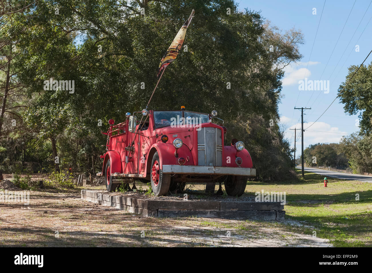 An old Ward LaFrance fire truck on display in Marion County Florida USA ...