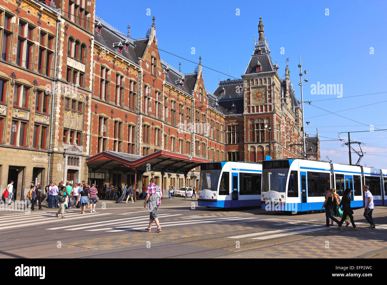 Amsterdam Central Station and public transport and trams, Netherlands ...