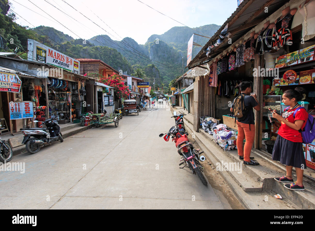 El Nido, Palawan - January 16, 2015: main street of El Nido in Palawan ...