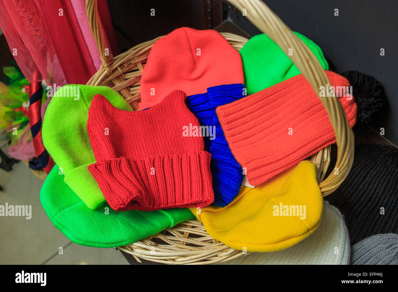A lot of multicolored hats Stock Photo - Alamy