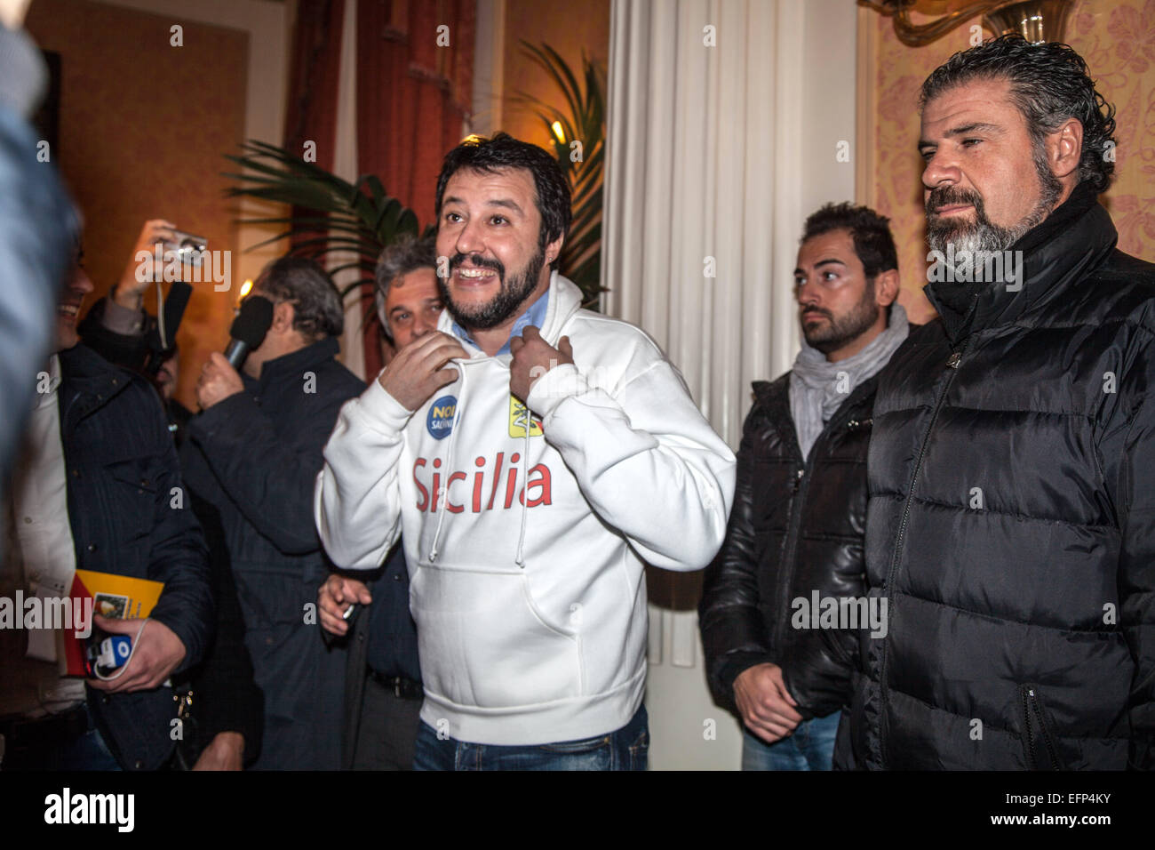 Palermo, the Lega Nord secretary Matteo Salvini speaks to the ...