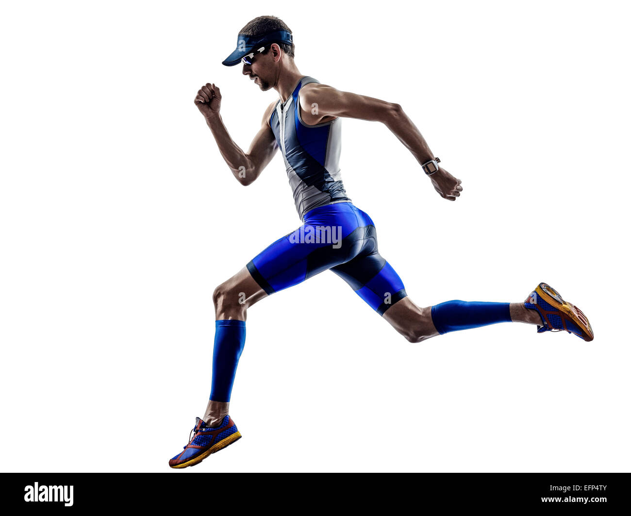 man triathlon iron man athlete runners running in silhouette on white ...