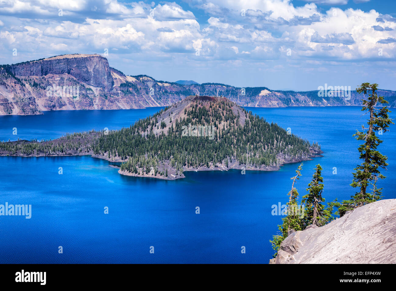 Llao Rock, Wizard Island and Crater Lake. Crater Lake National Park ...