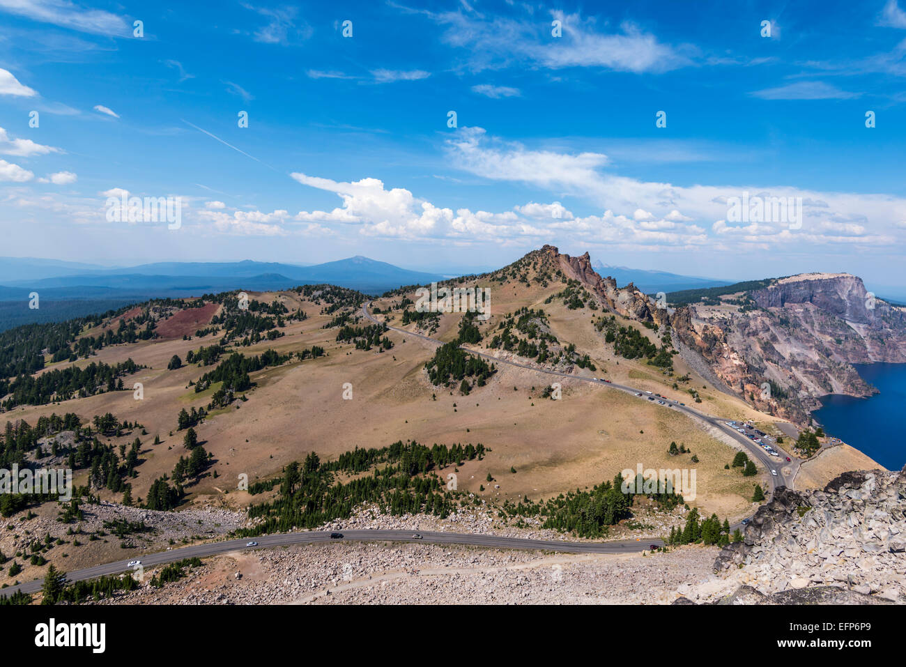 View of West Rim Drive and Hillman Peak. Crater Lake National Park ...