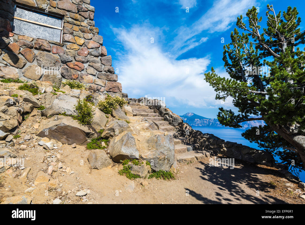 Steps leading up to the Watchman Overlook. Crater Lake National Park ...