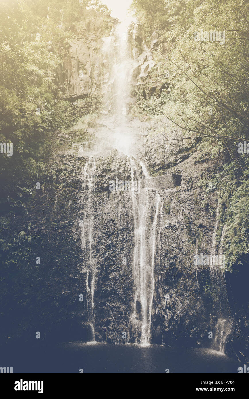 Retro Waterfall with Sunlight Stock Photo - Alamy
