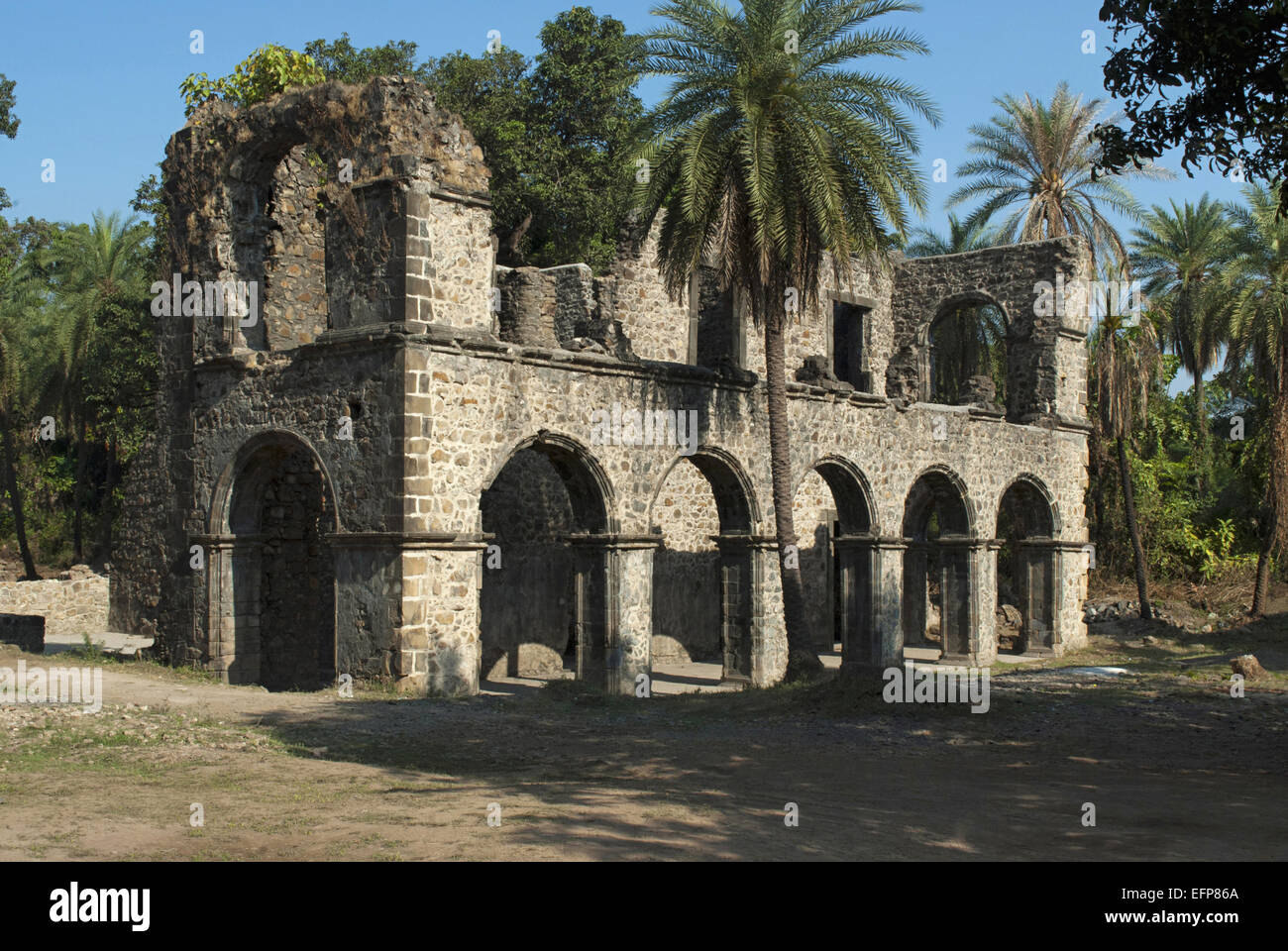 Vasai or Bassein Fort, A ruined ancient arched building in the fort ...