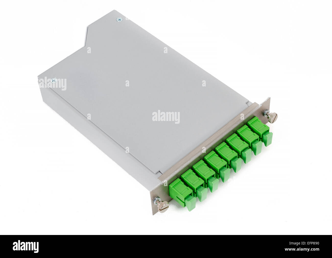Fiber optic cassette with green singlemode SC connectors isolated on ...