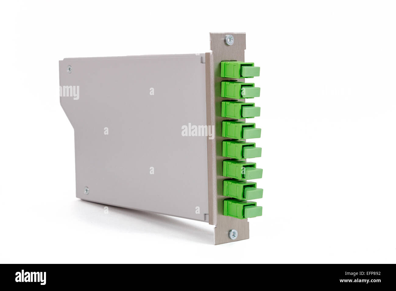 Fiber optic cassette with green singlemode SC connectors isolated on ...