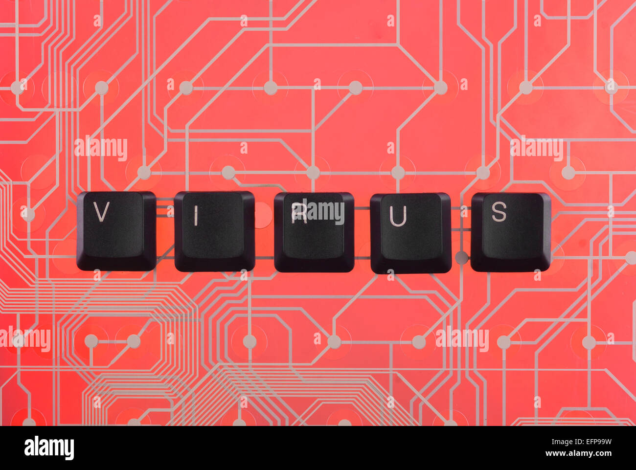 Keyboard keys laid out the word virus , on a red background Stock Photo ...