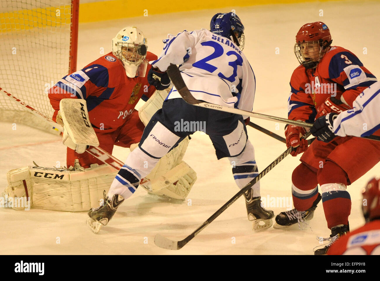 Eetu Selanne, Anton Krasotkin, Mikhail Sidorov Stock Photo - Alamy
