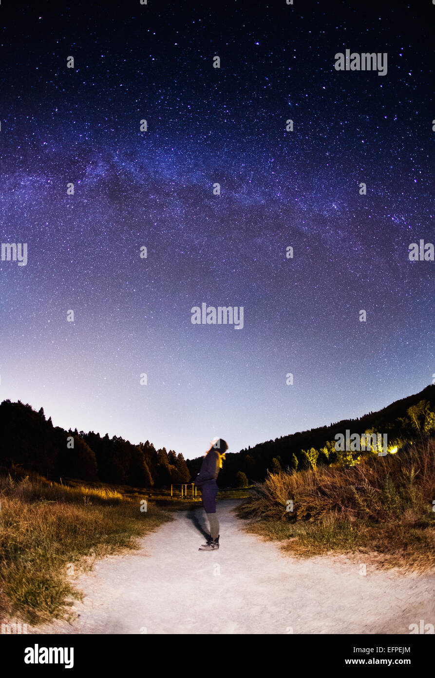 Girl Looking Up At The Night Sky