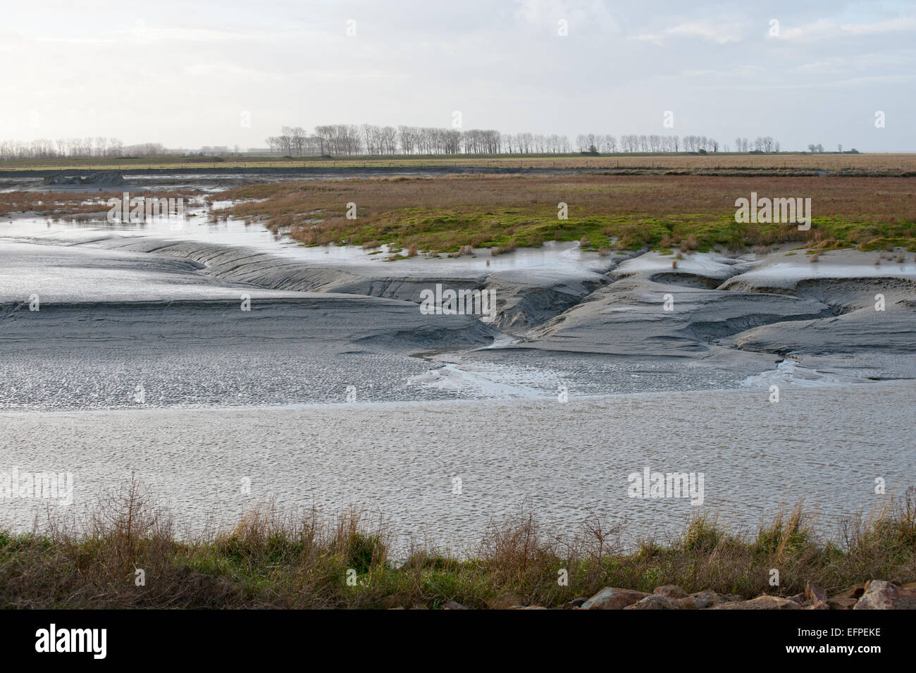 Tide is out vie around Mont Saint Michel castle Stock Photo - Alamy