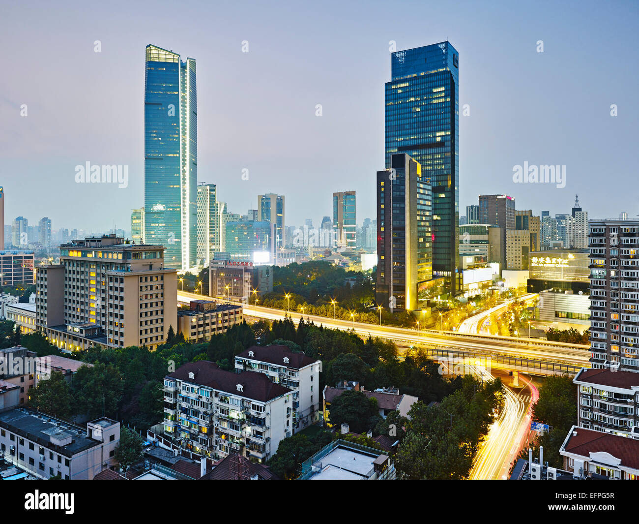 Jing An district at dusk, Shanghai, China Stock Photo - Alamy