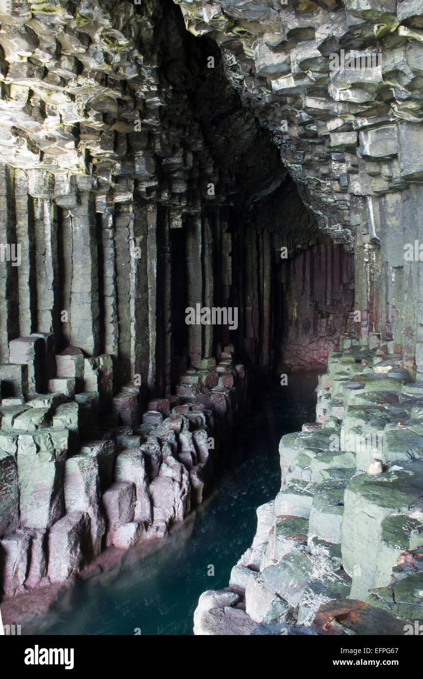 View of basalt columns in Fingal's Cave on the isle of Staffa, Inner ...