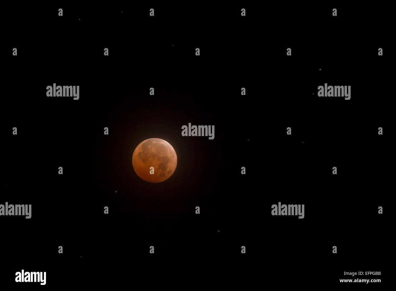 Total lunar eclipse at night, Naramata, British Columbia, Canada Stock ...