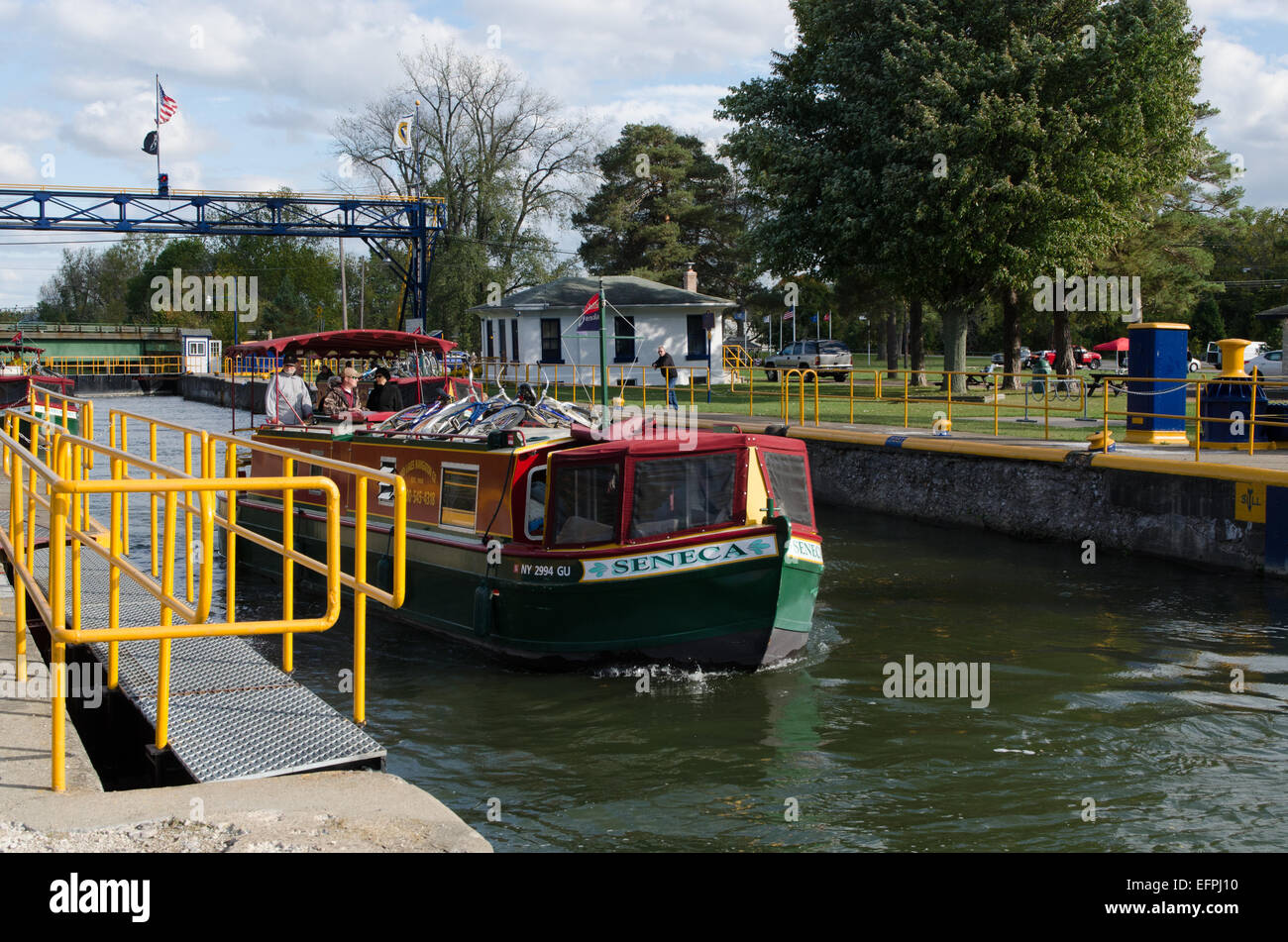 Erie Canal Packet boats leave lock heading west toward Buffalo New York ...