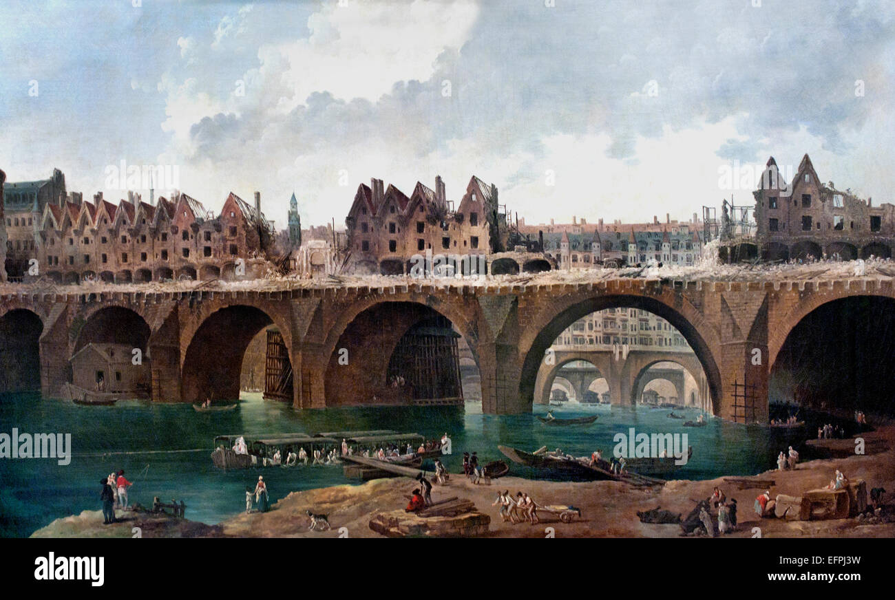 The demolition of houses on the Notre-Dame-bridge in Paris by Hubert ...