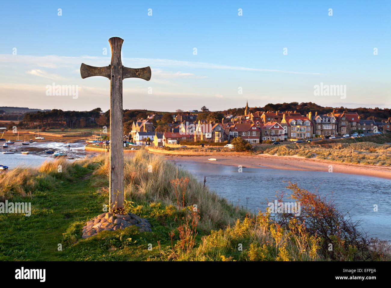 St. Cuthbert's Cross on Church Hill and Alnmouth at sunset ...
