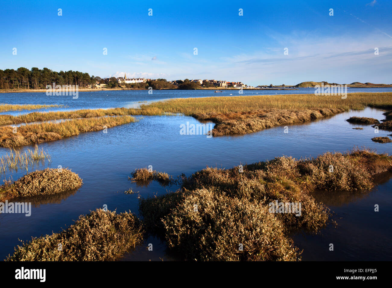 Alnmouth across the Aln Estuary, Northumberland, England, United ...