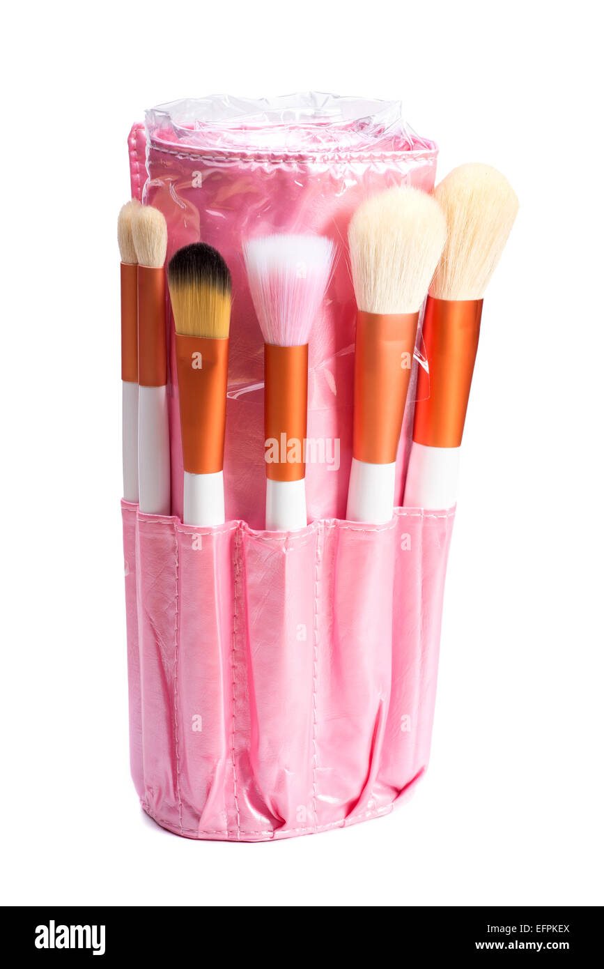 Pink makeup brush set Stock Photo - Alamy